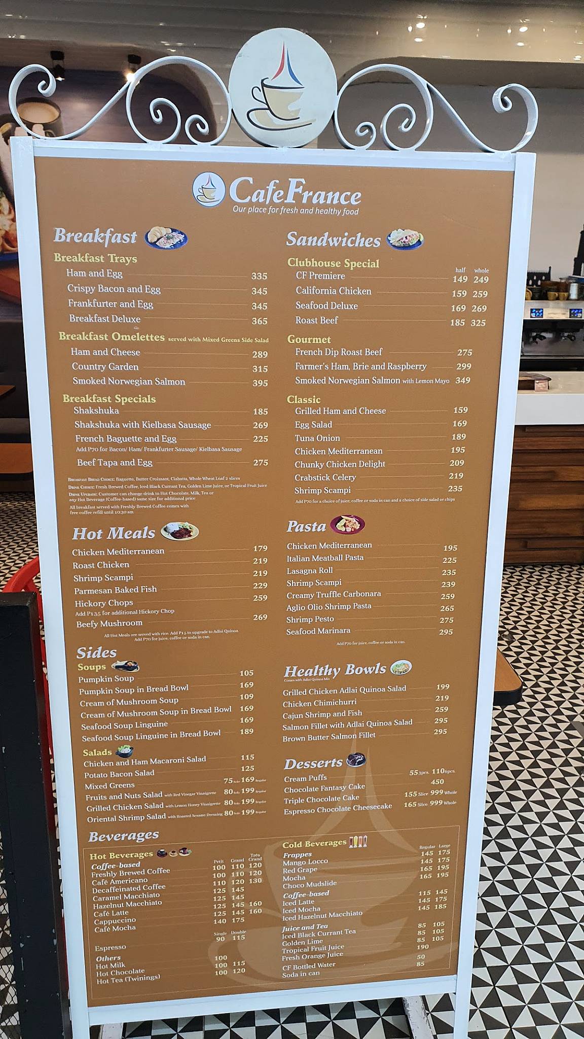 Menu at Cafe France - Fisher Mall, Quezon City