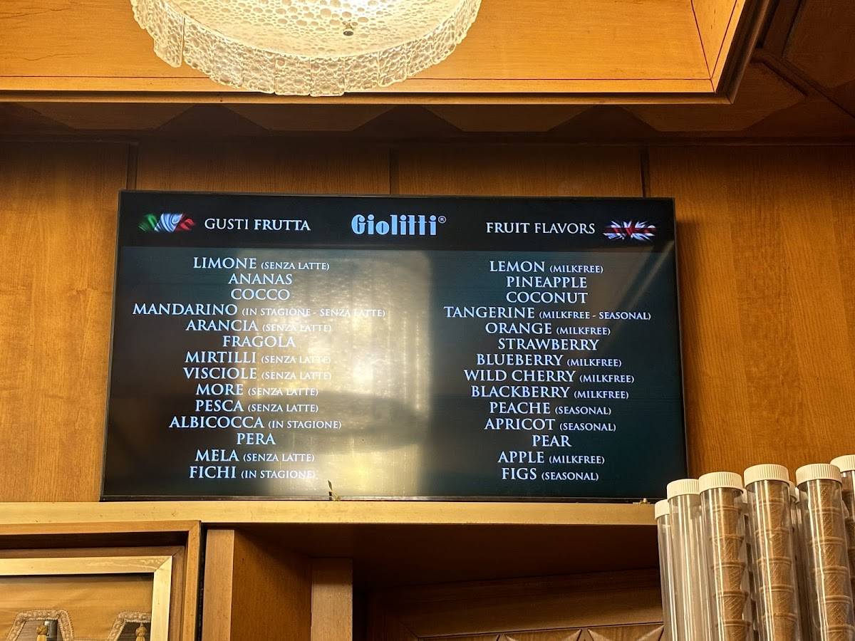 Menu at Giolitti gelato cafe, Rome, Via degli Uffici del Vicario