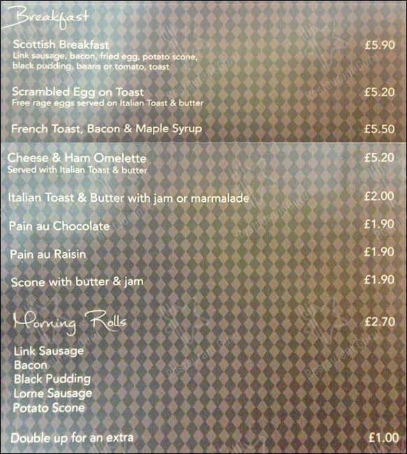 Menu at Gizzi Espresso Bar, Glasgow