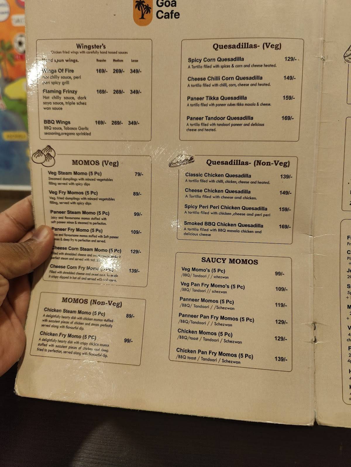 Menu at Goa cafe, Tirupati
