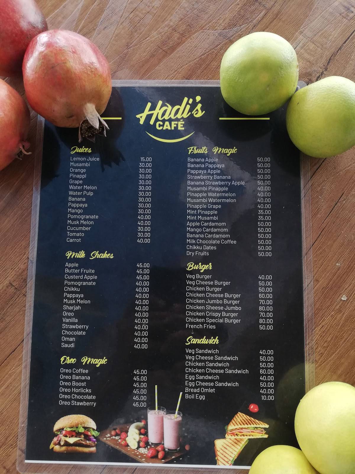 Menu at Hadi’s Cafe, Bengaluru, WJM5+C94