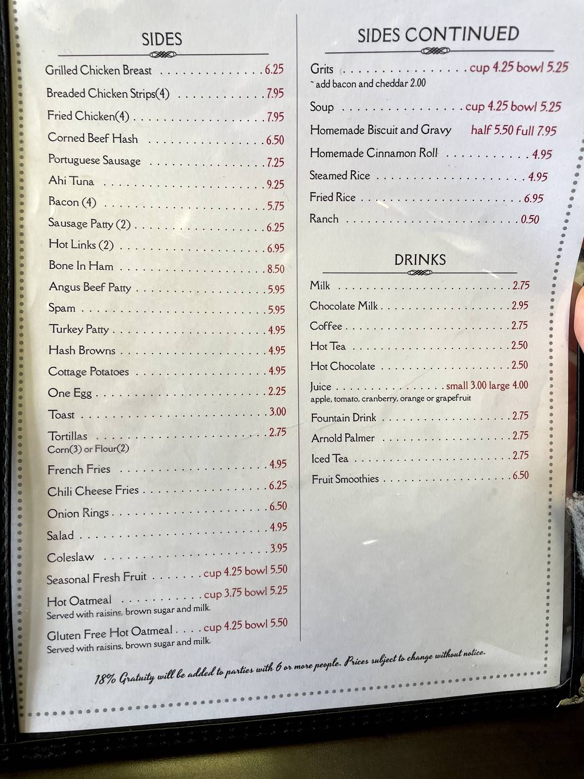 Menu at Hidden Cafe, Camarillo