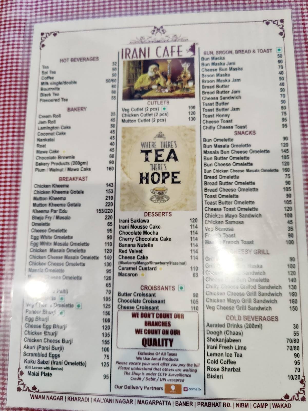 Menu at Irani Cafe - Baner, Pune, Irani Cafe
