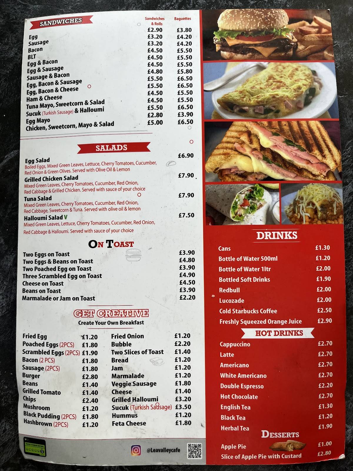 Menu at LEA VALLEY CAFE, Waltham Abbey