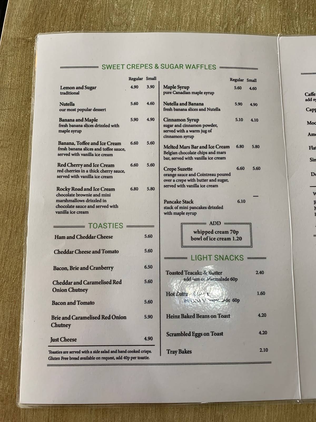 Menu at La Crepe Escape cafe, Princes Risborough