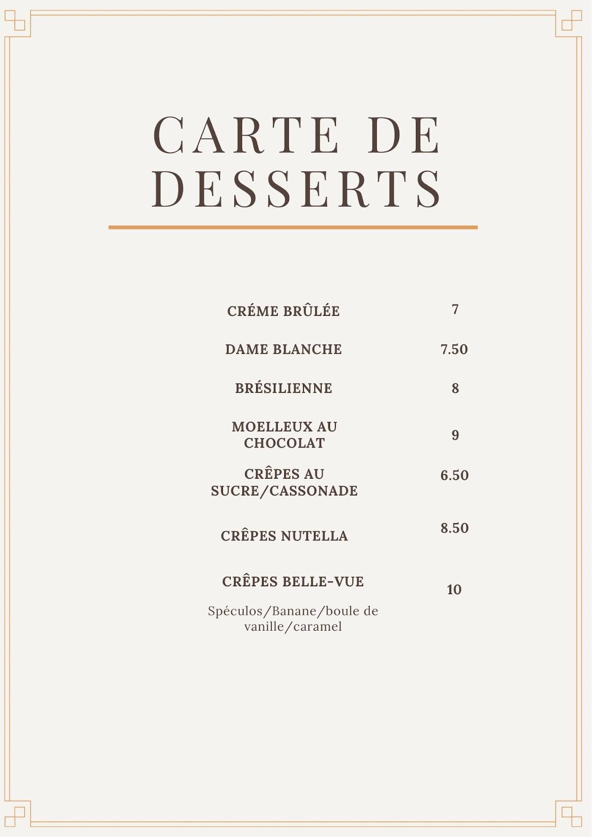 Menu au Le Belle Vue, Esneux