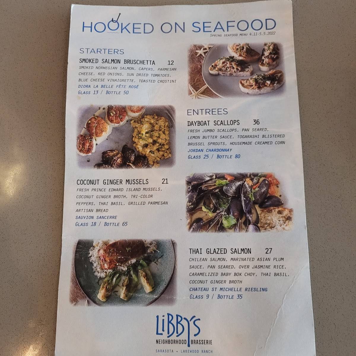 Menu at Libby's cafe, Sarasota