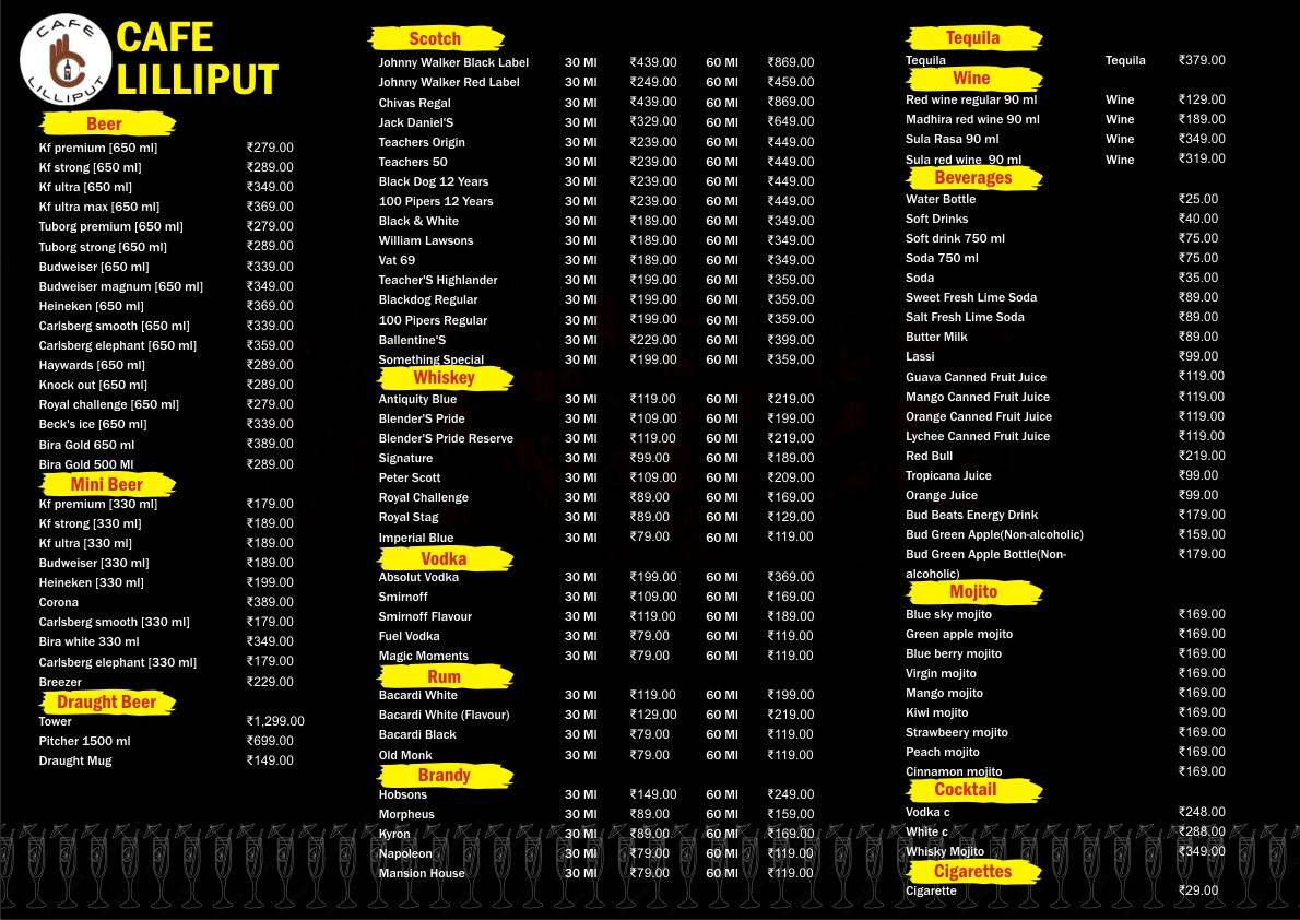 Menu at Cafe Lilliput Kitchen & Restro Bar, Hyderabad