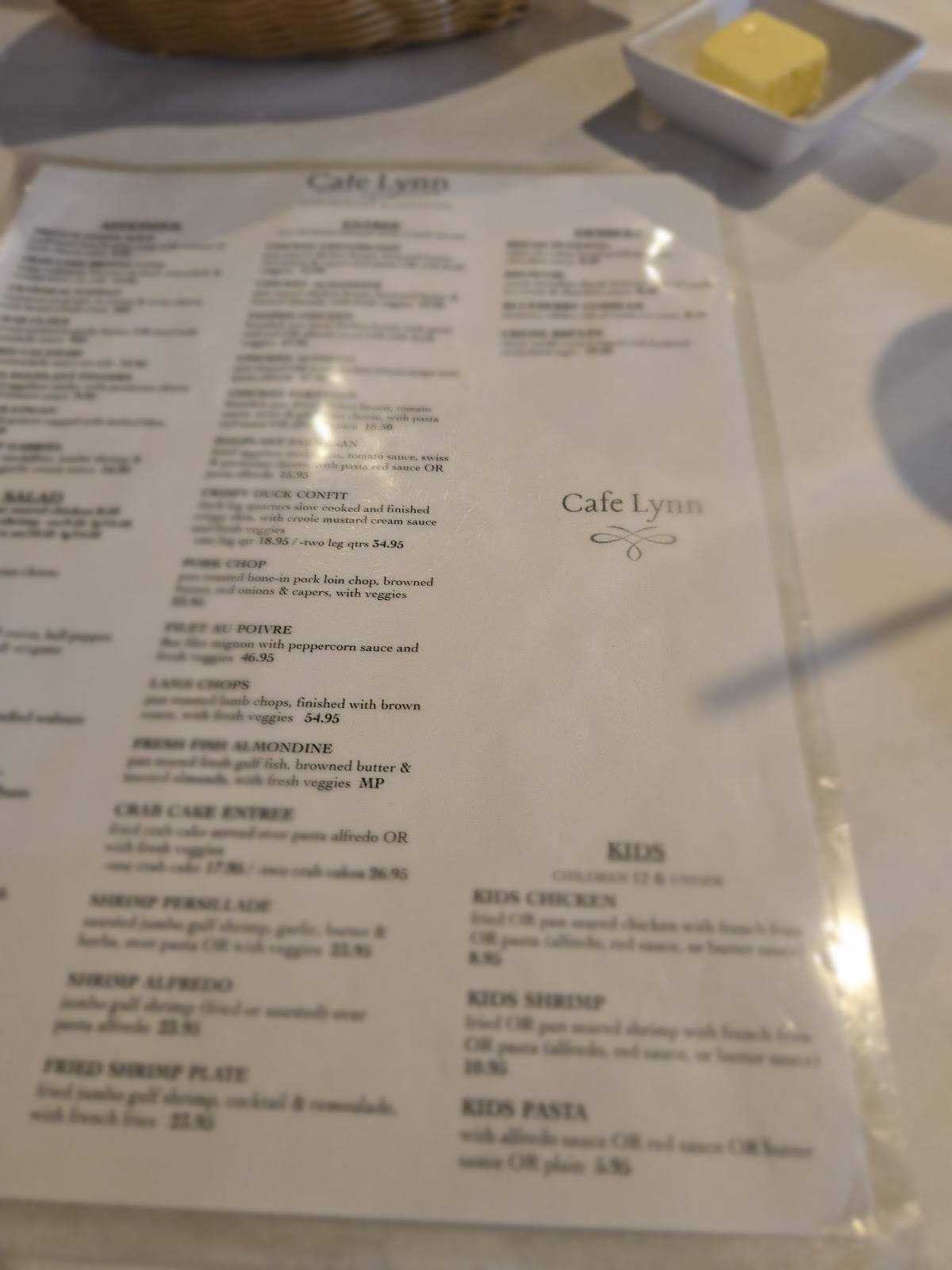 Menu at Cafe Lynn, Mandeville, Florida St