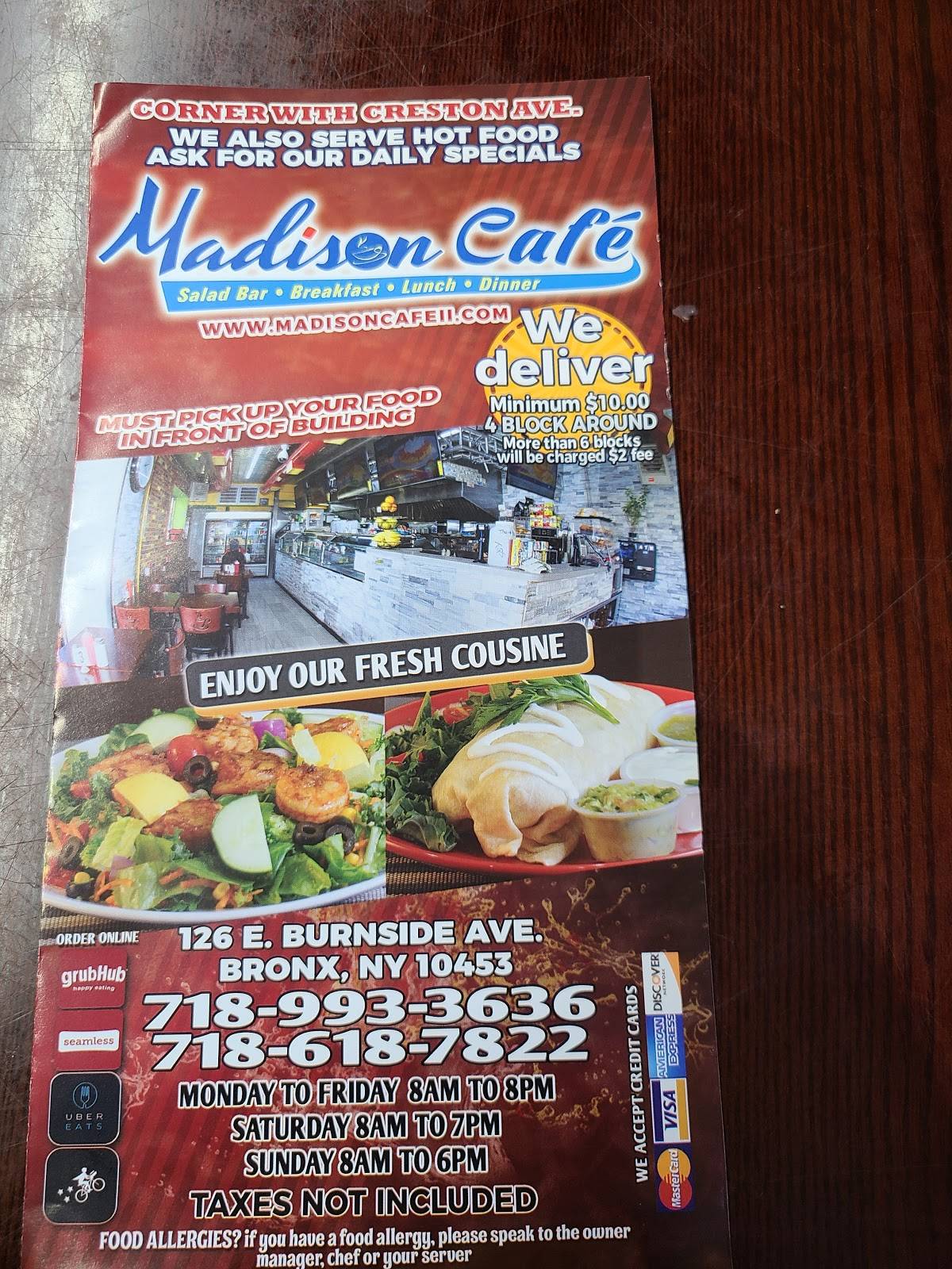 Menu at Madison Cafe, New York City, 126 E Burnside Ave