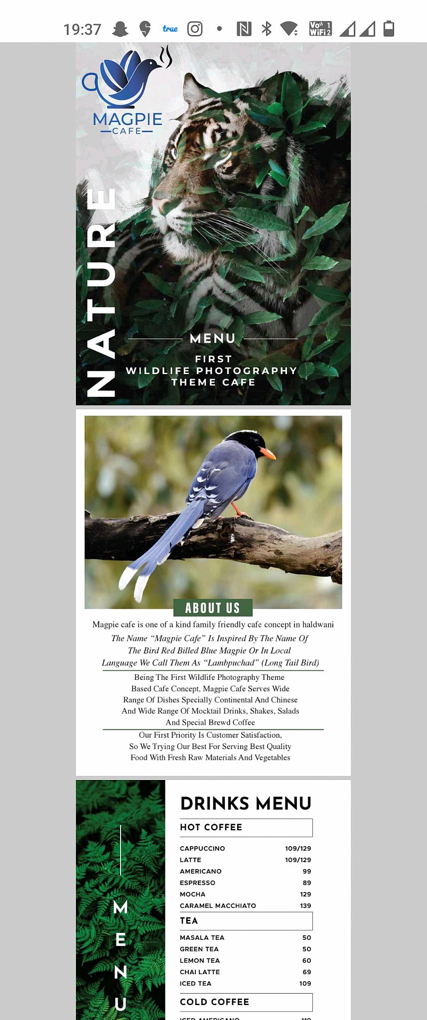 Menu at Magpie Cafe, Haldwani