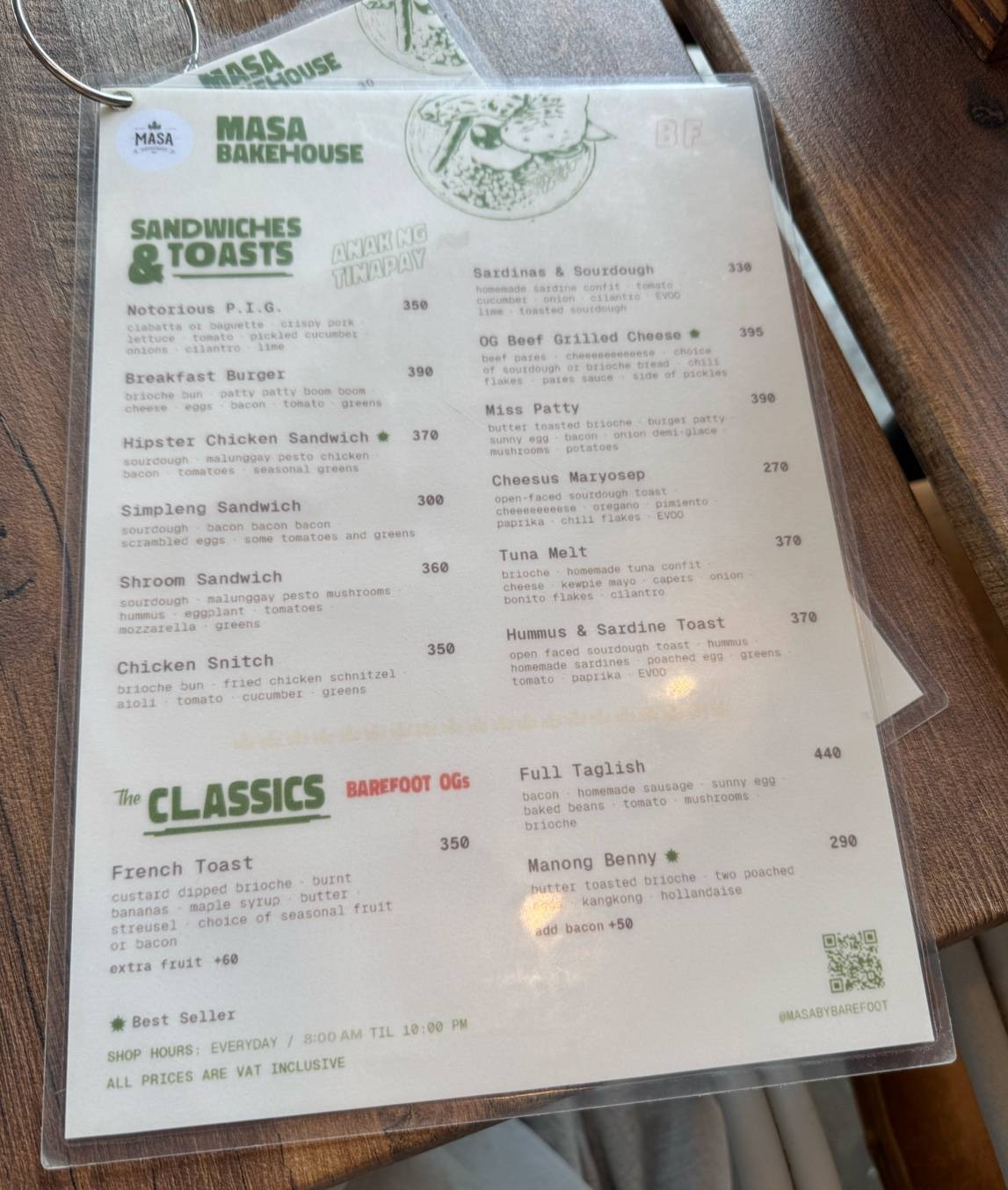 Menu at Masa Bakehouse BF homes cafe, Parañaque