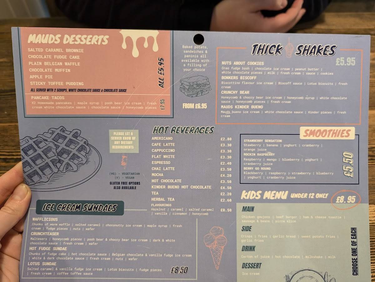 Menu at Cafe Mauds, Enniskillen