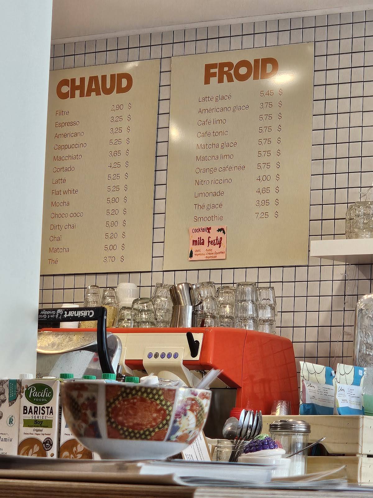 Menu au Café Mila, Québec