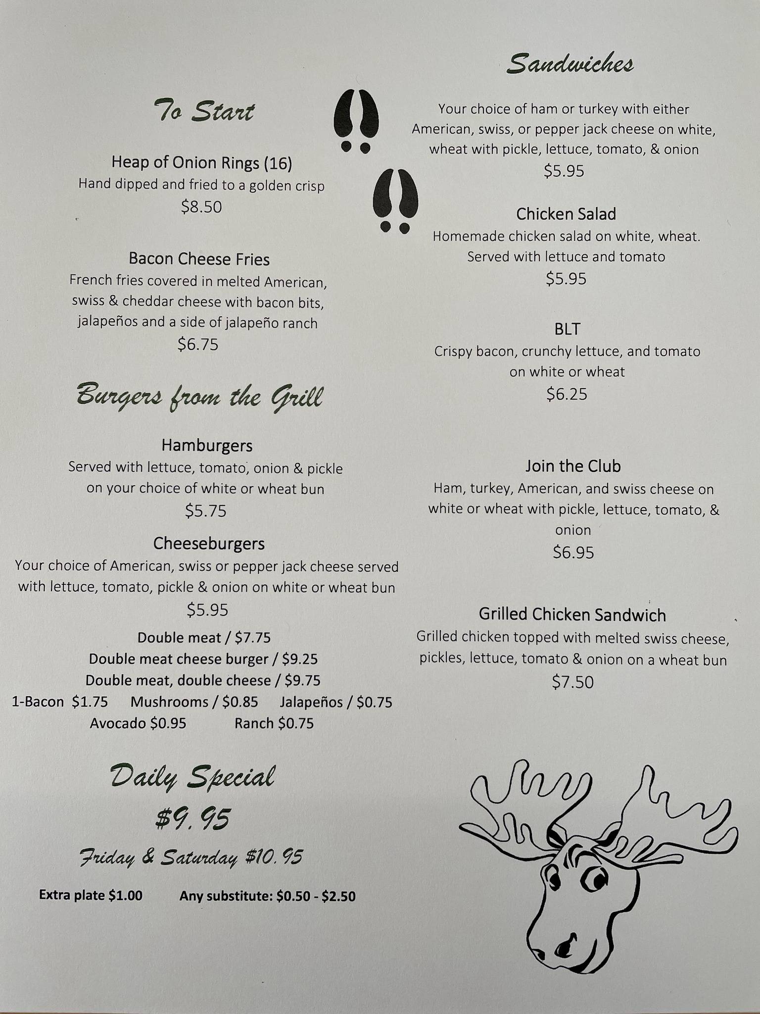 Menu at Moosehead Cafe, Crockett