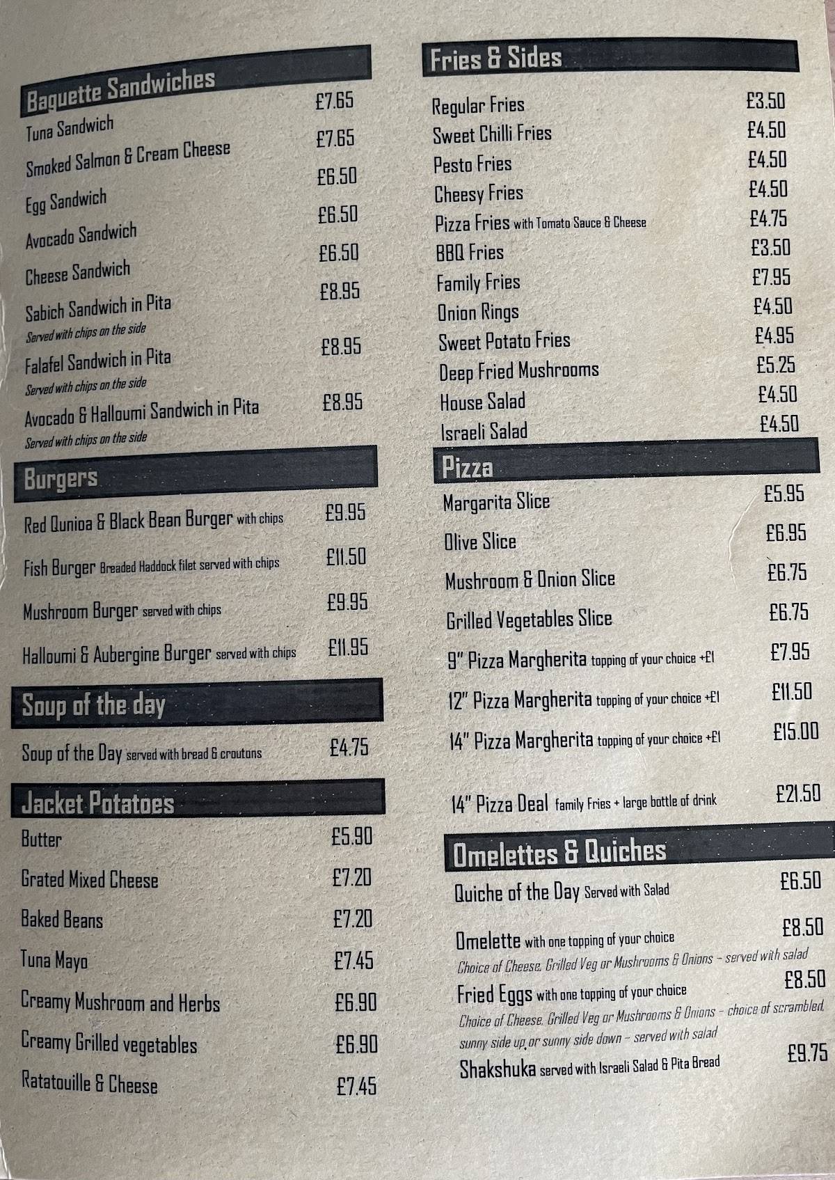 Menu at Noshers by Sassons cafe, Manchester