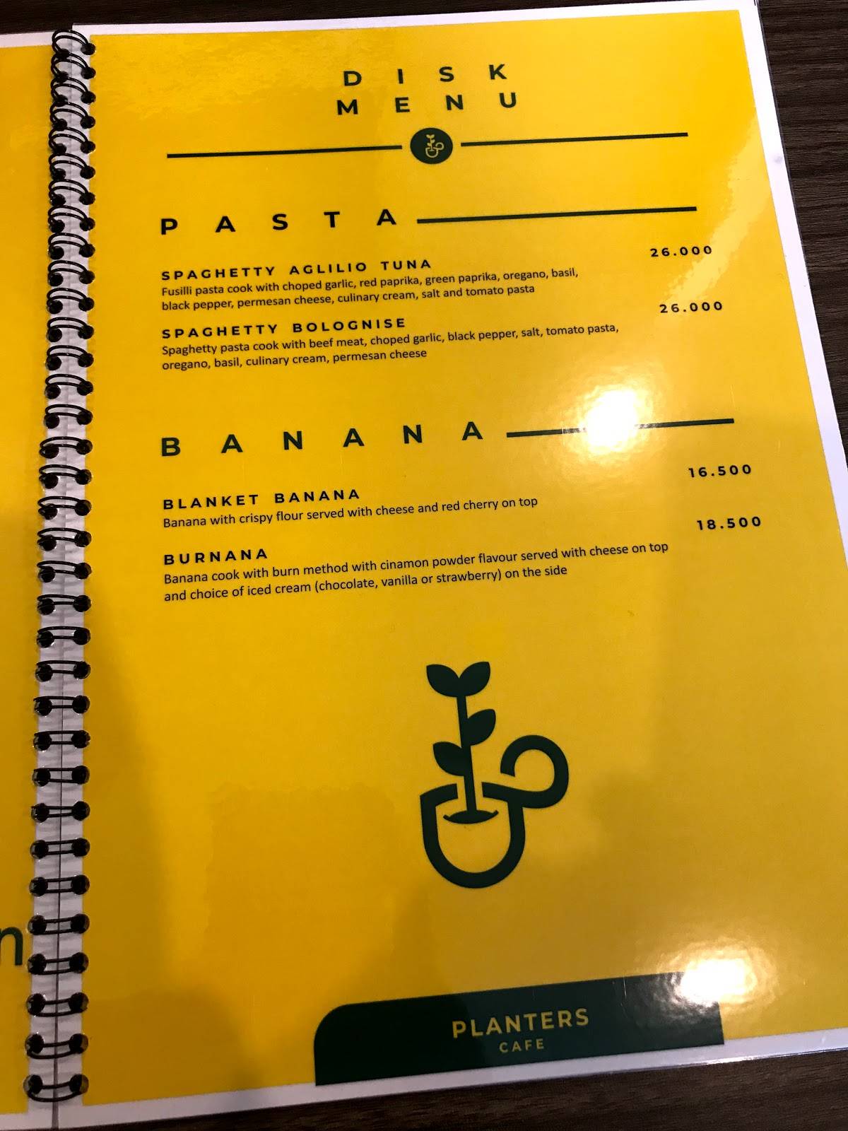 Carta del café Planters Coffee, Yogyakarta