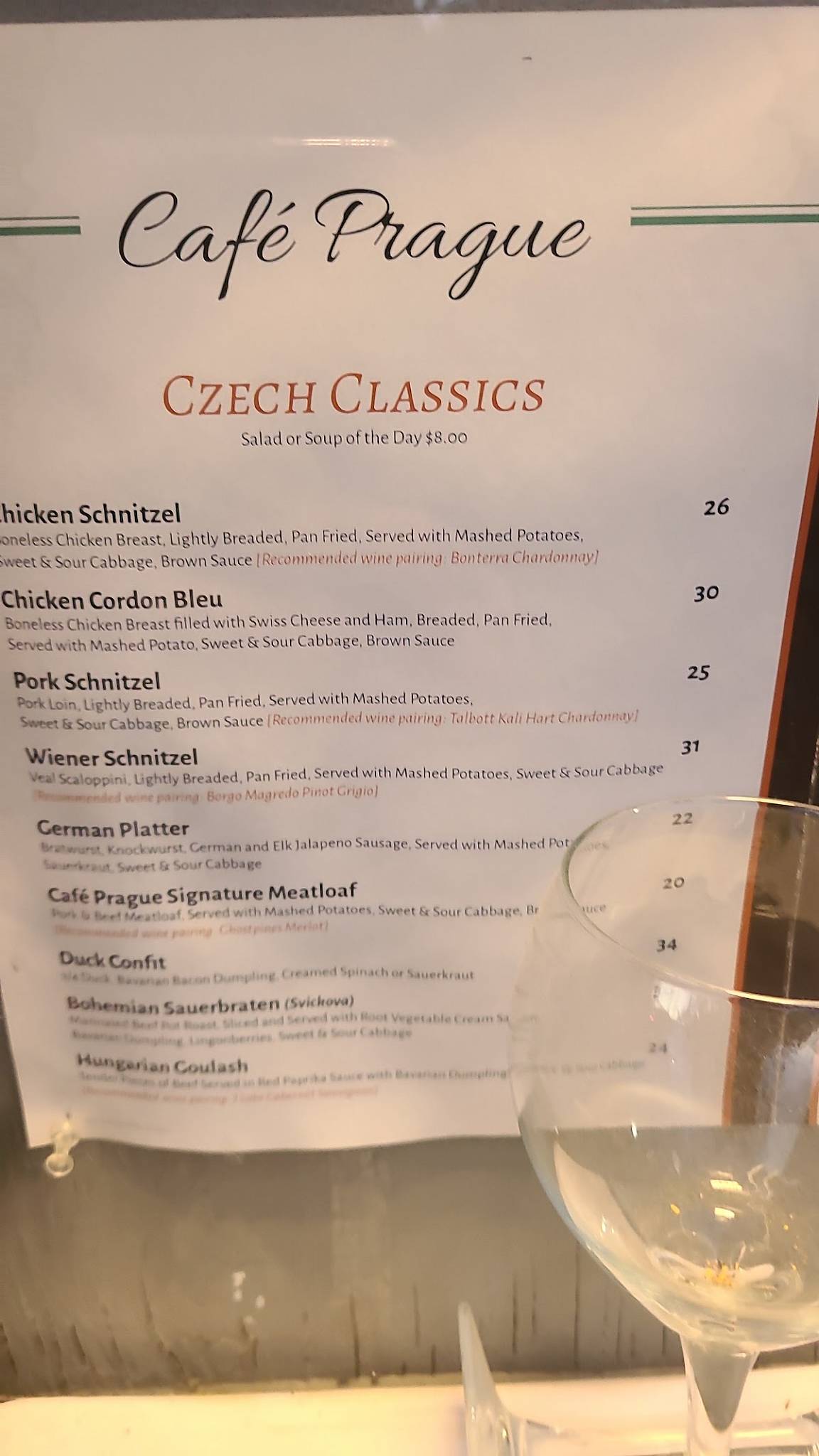 Menu at Cafe Prague, Morrison