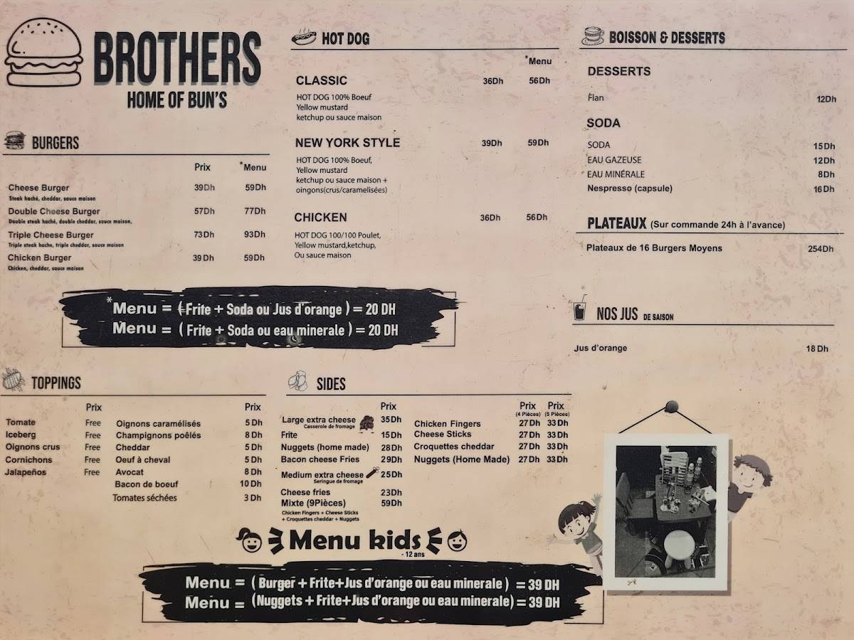 Menu au Café Restaurant Brothers, Kenitra