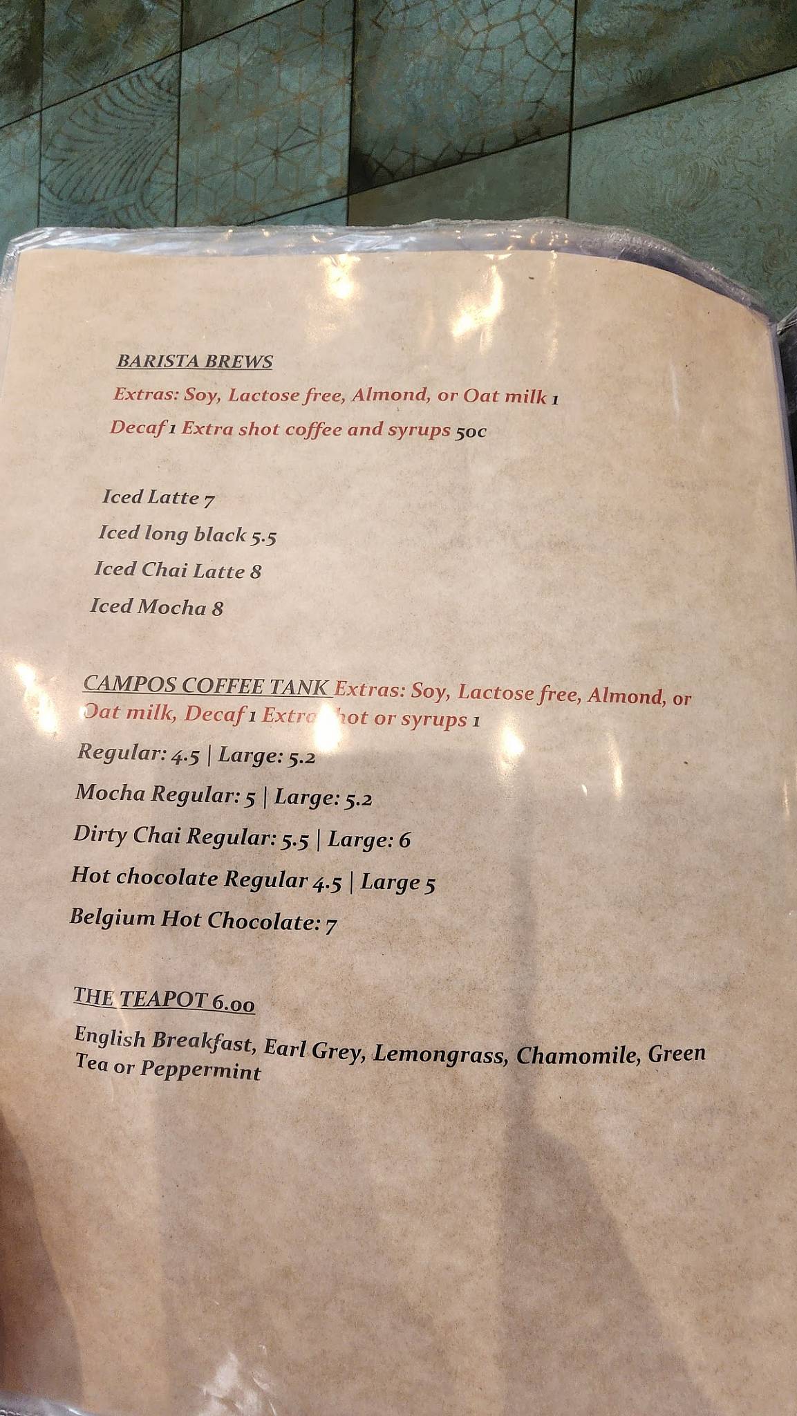 Menu at Cafe Roman, Riverwood