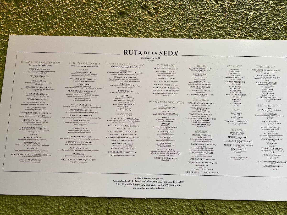 Carta de Café Ruta de la Seda, Ciudad de México, Aurora 1