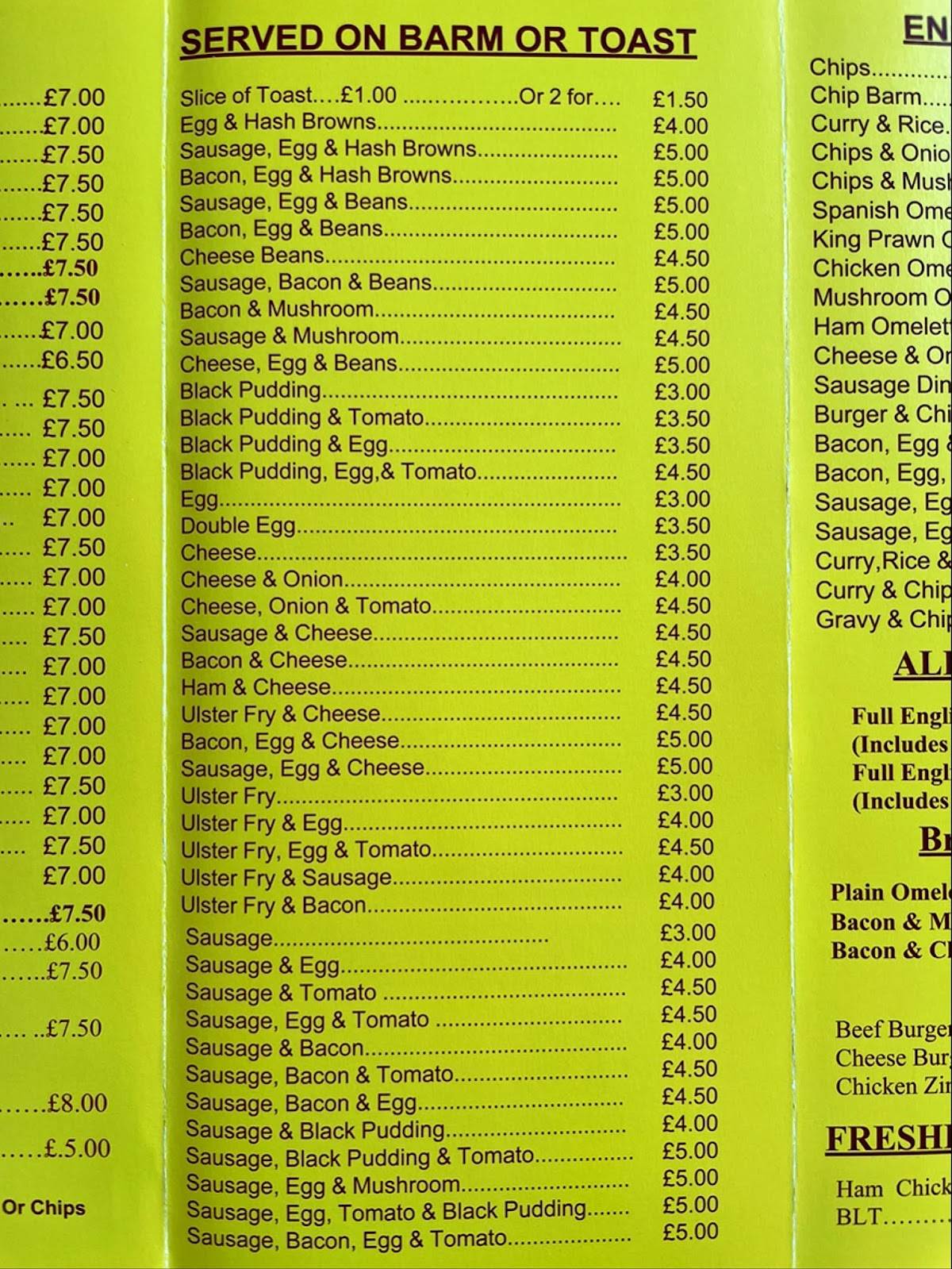 Menu at San's Cafe, Liverpool