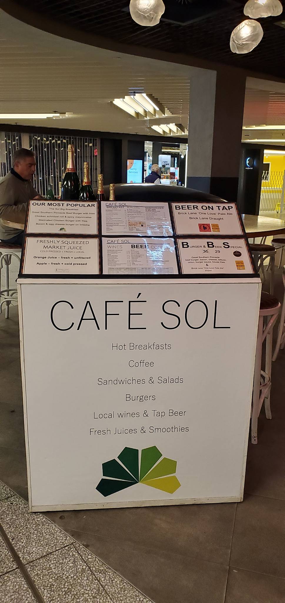 Menu at Cafe Sol, Melbourne Airport