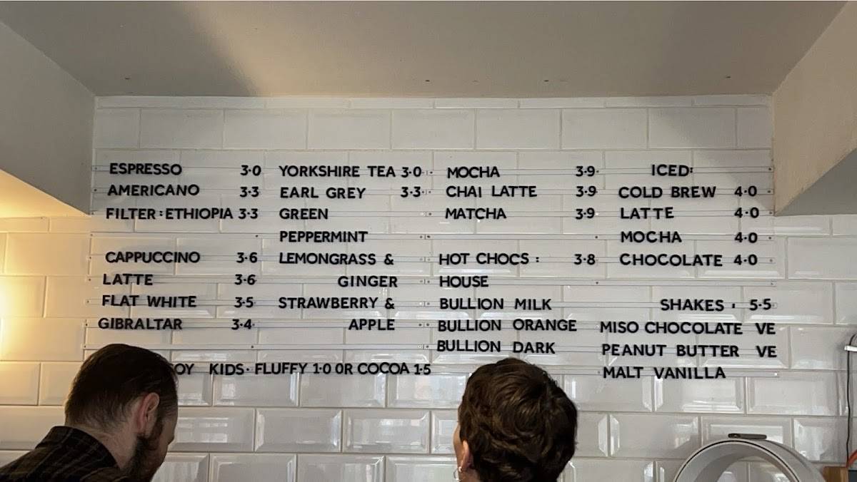 Menu at Steam Yard cafe, Sheffield