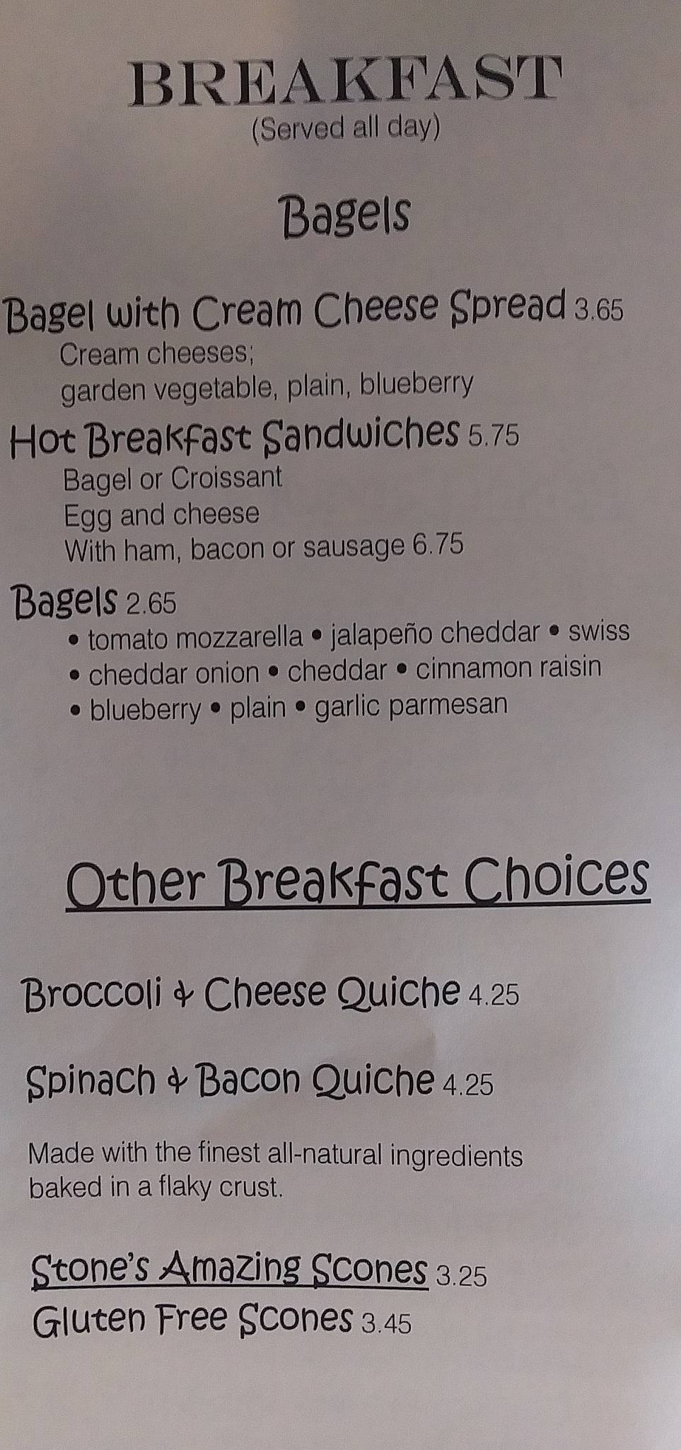 Menu at Stone Cup Coffee House & Stone's Deli, Escanaba