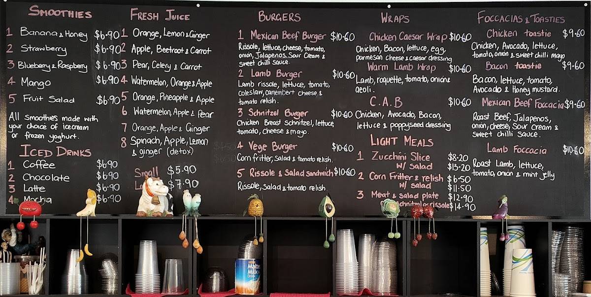 Menu at WHITEMOCHA Cafe, Wodonga