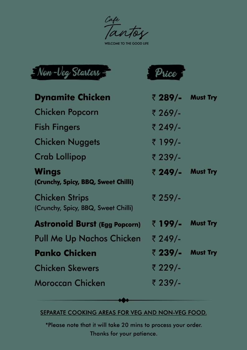 Menu at Café Tantos, Coimbatore, 30