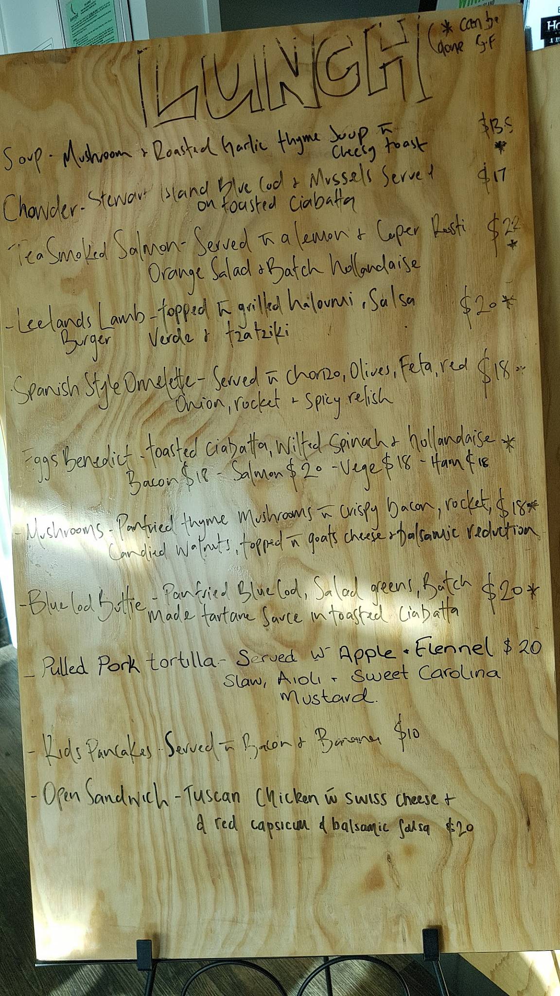 Menu at The Batch Cafe, Invercargill