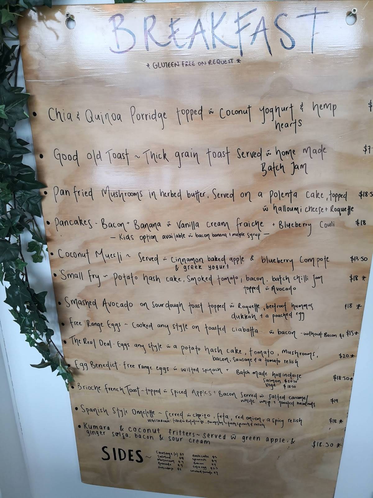 Menu at The Batch Cafe, Invercargill