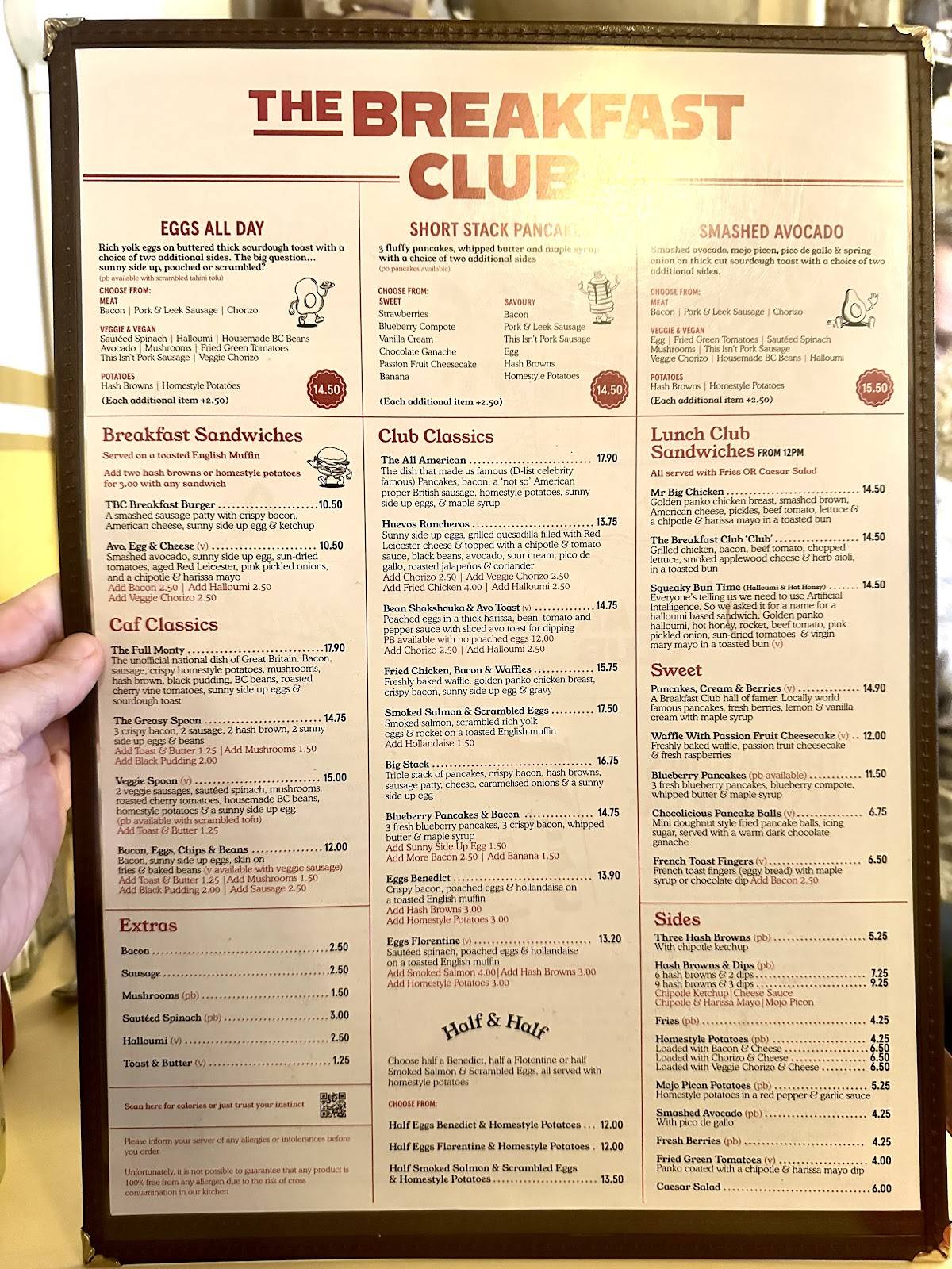 Menu at The Breakfast Club Old Compton Street, London