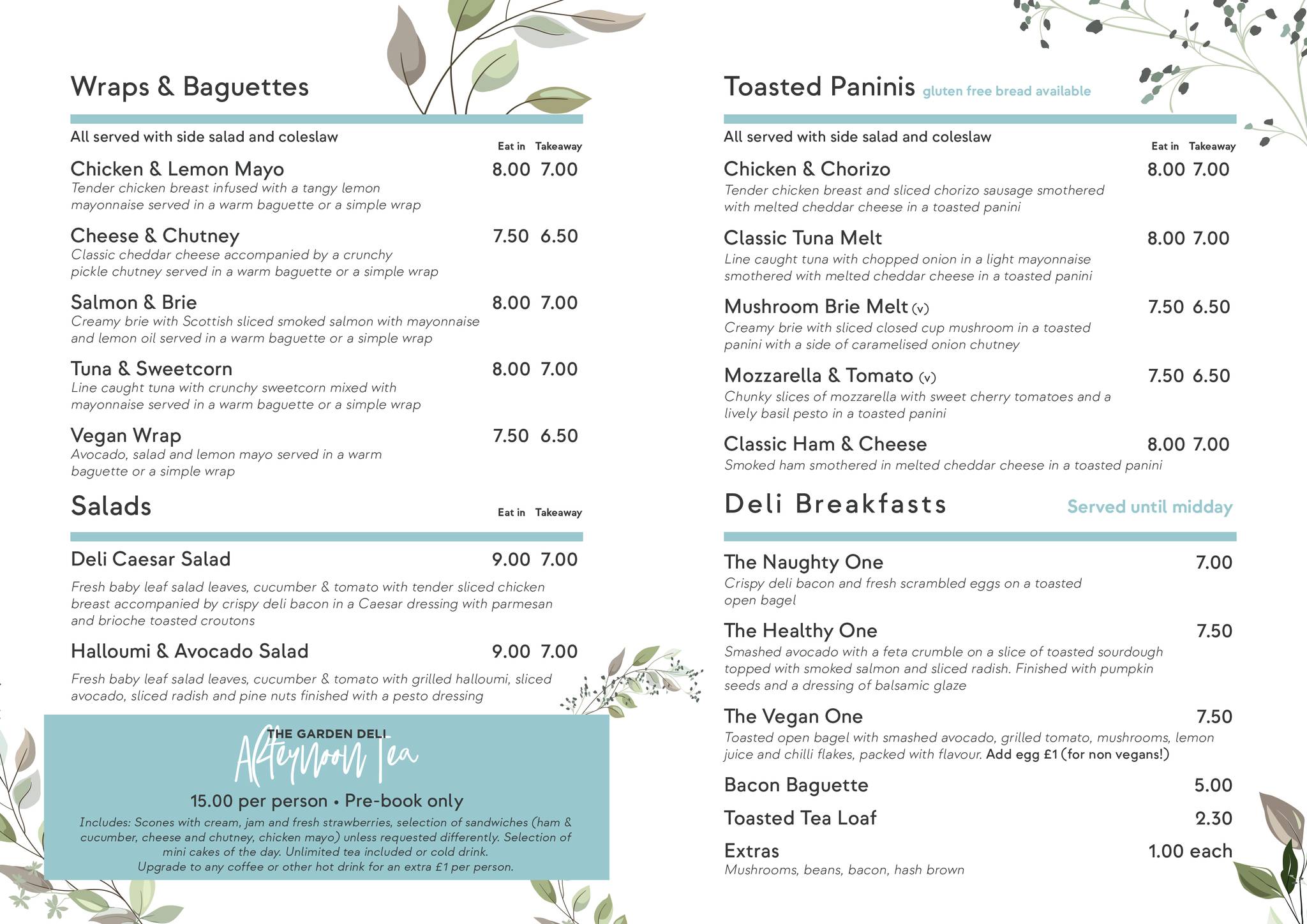 Menu at The Garden Deli cafe, Wellingborough