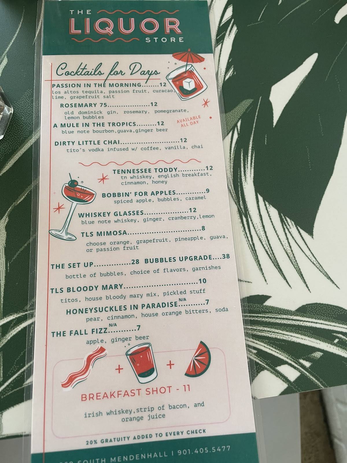 Menu at The Liquor Store Diner cafe, Memphis