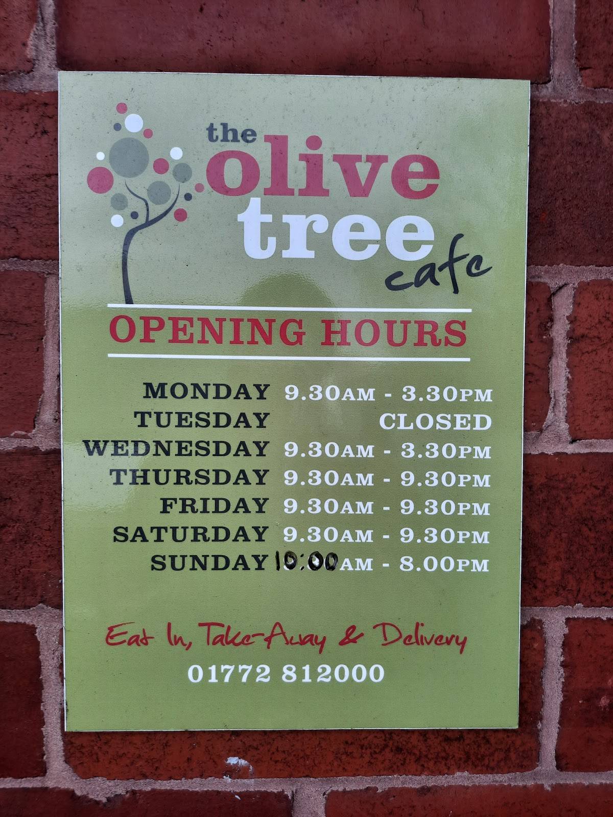 Menu at The Olive Tree Cafe, Tarleton