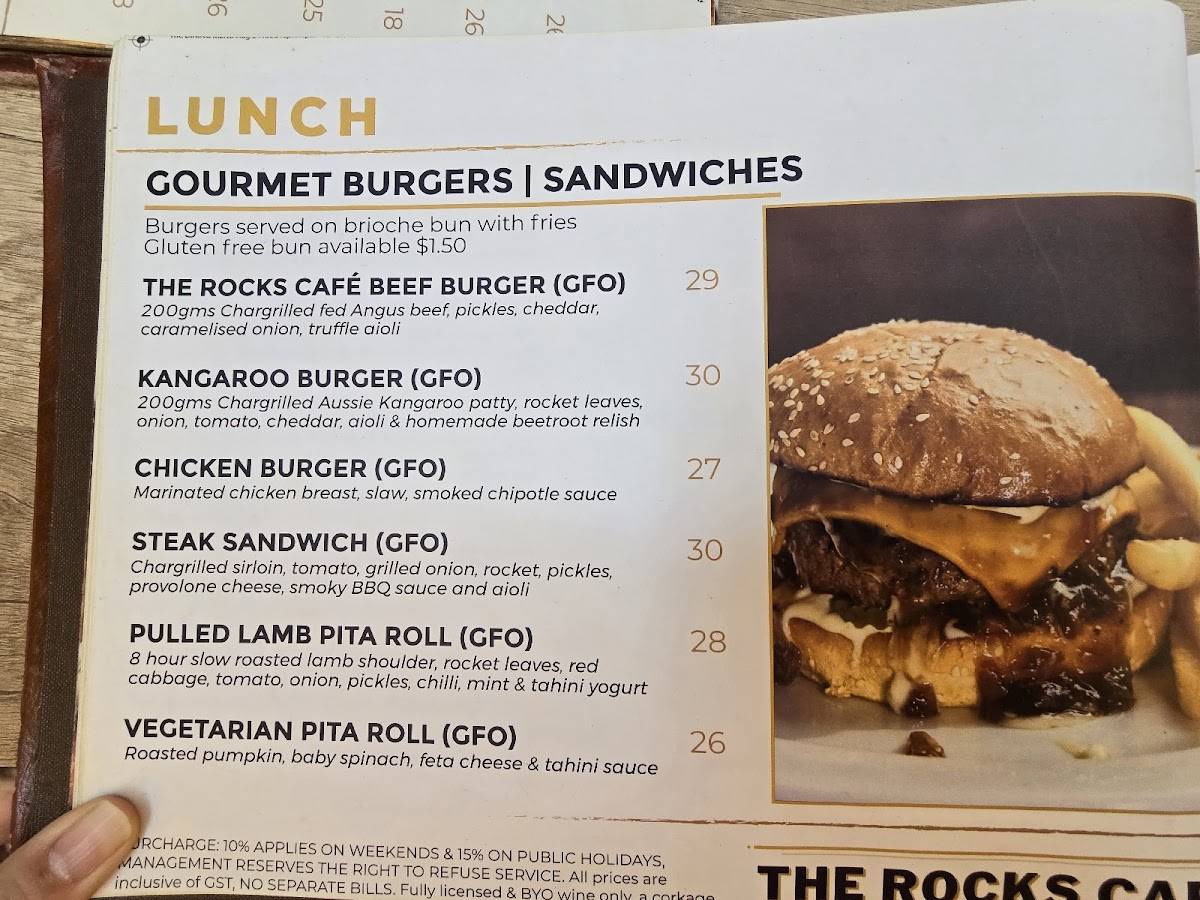 Menu at The Rocks Cafe, The Rocks, 99 George St