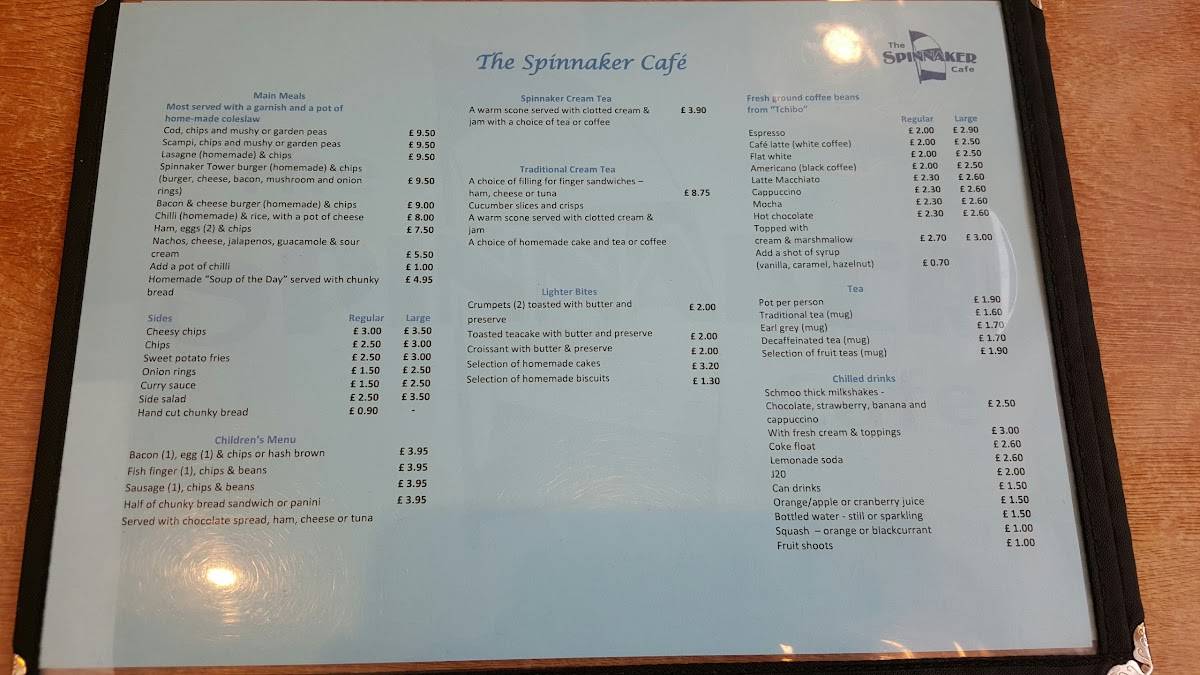 Menu at The Spinnaker Café cafe, Portsmouth