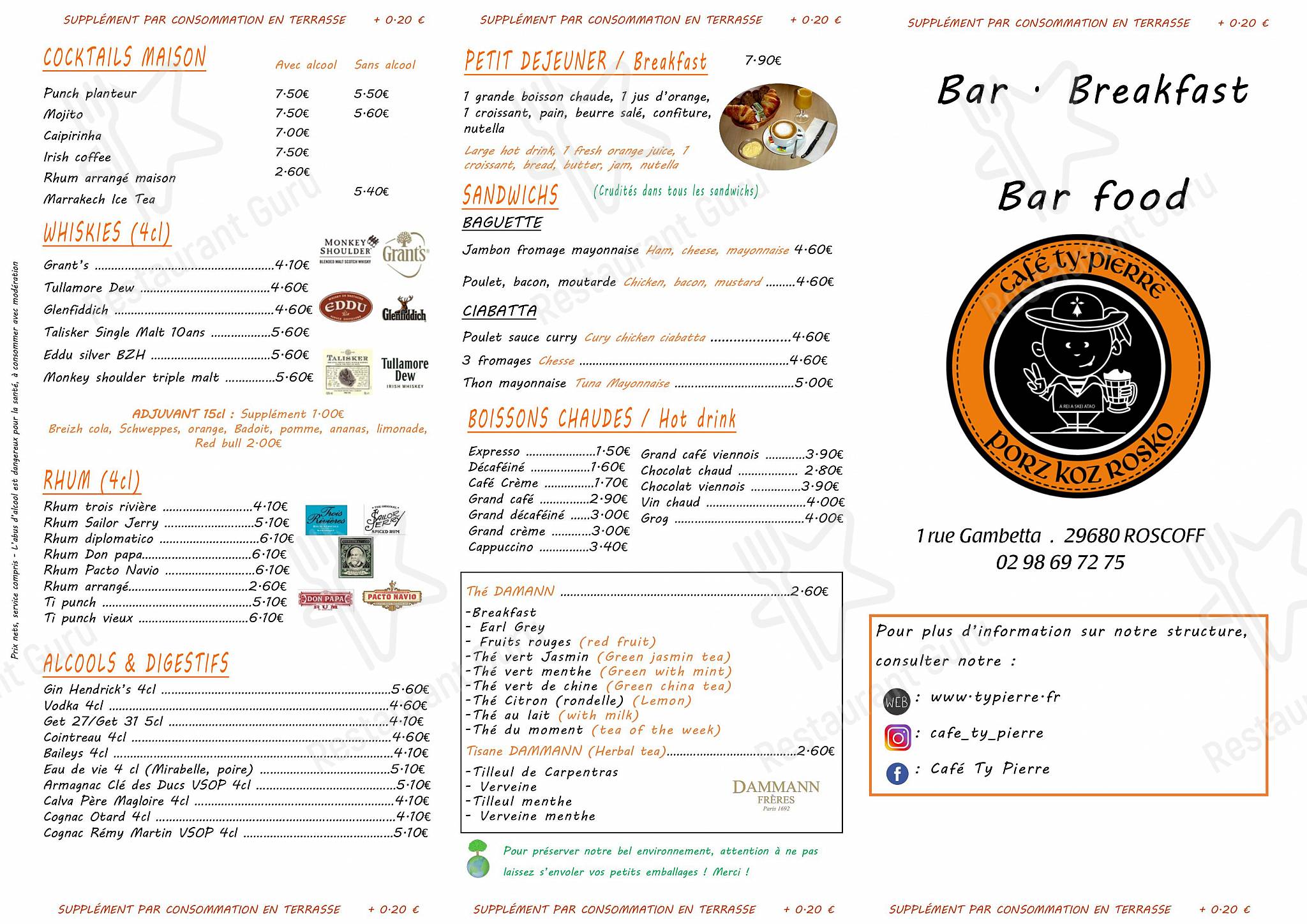 Menu au Café Ty Pierre, Roscoff