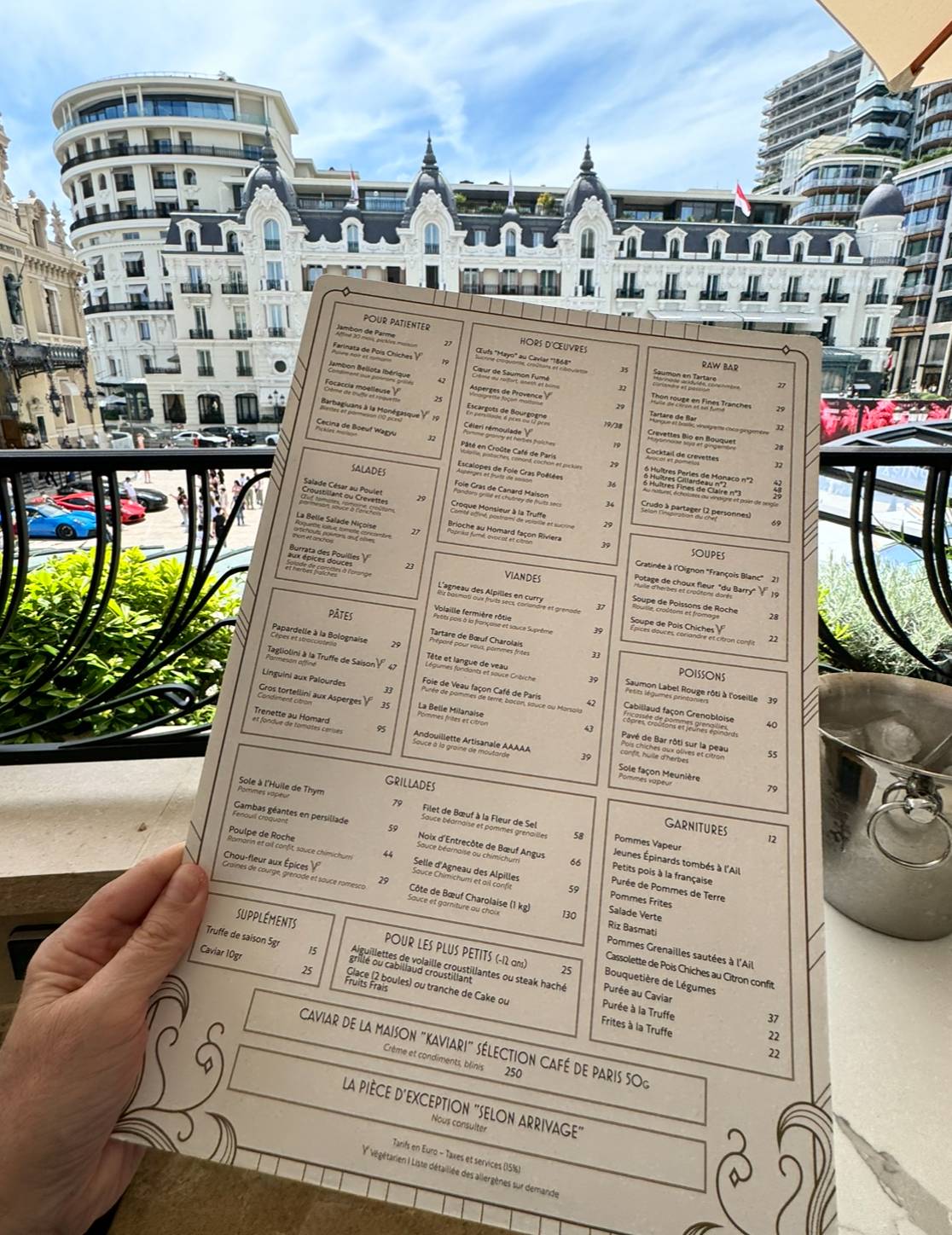 Menu au Café De Paris, Monaco