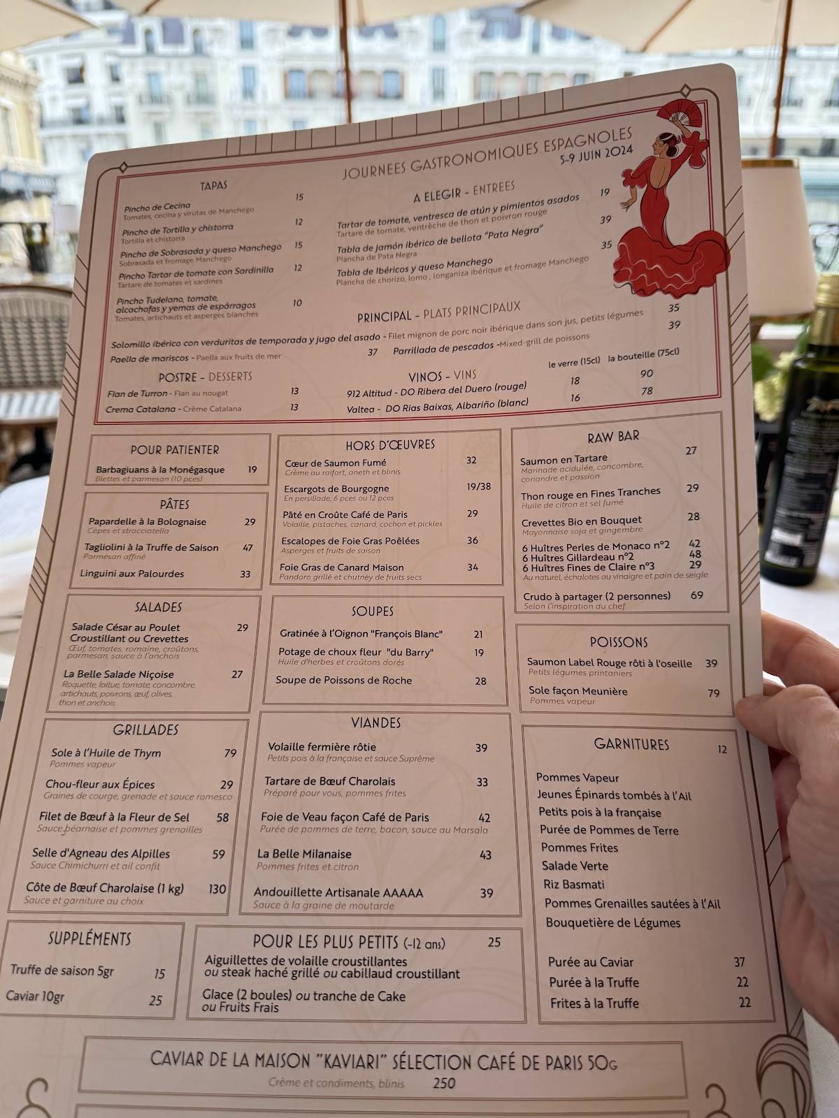 Menu au Café De Paris, Monaco