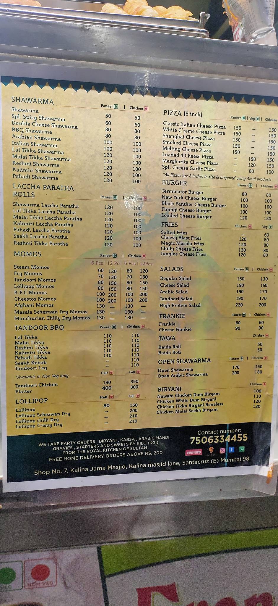 Menu at Cafe sultan, Mumbai