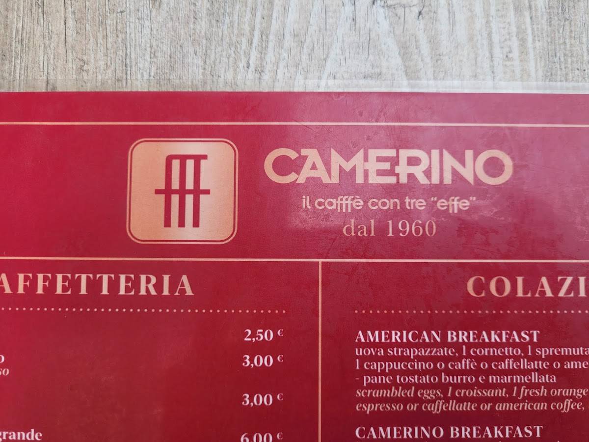 Menu at Caffè Camerino cafe, Rome, Largo Arenula