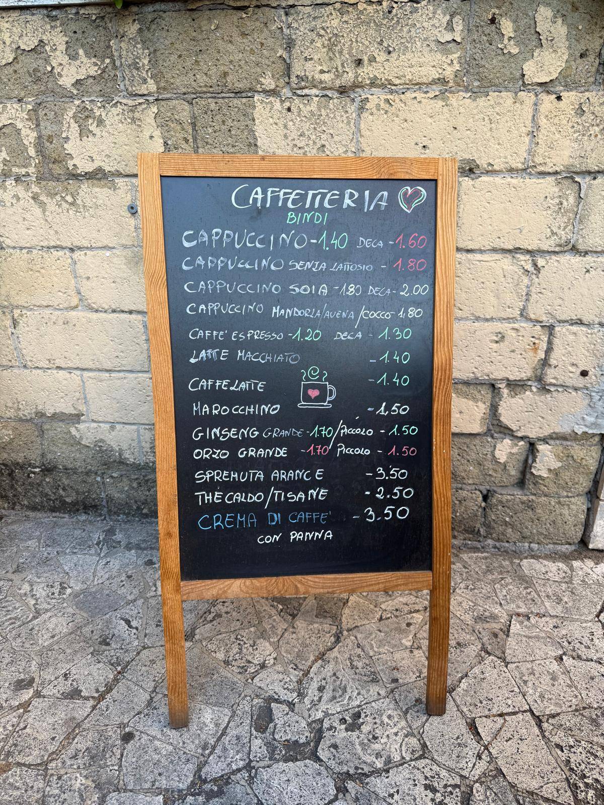 Menu da Caffetteria Bindi, Roma