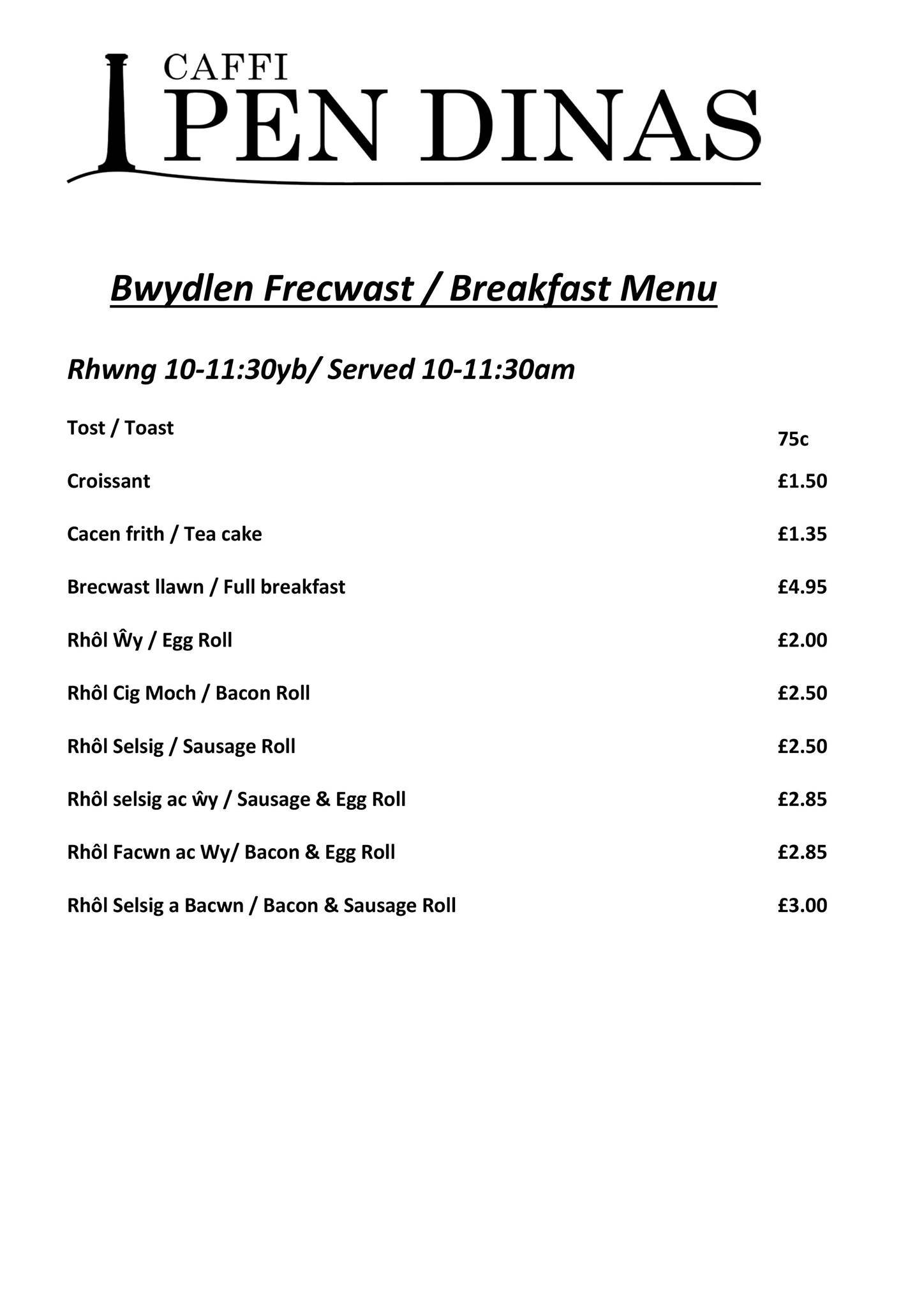Menu at Caffi Pen Dinas cafe, Aberystwyth, National Library of Wales ...
