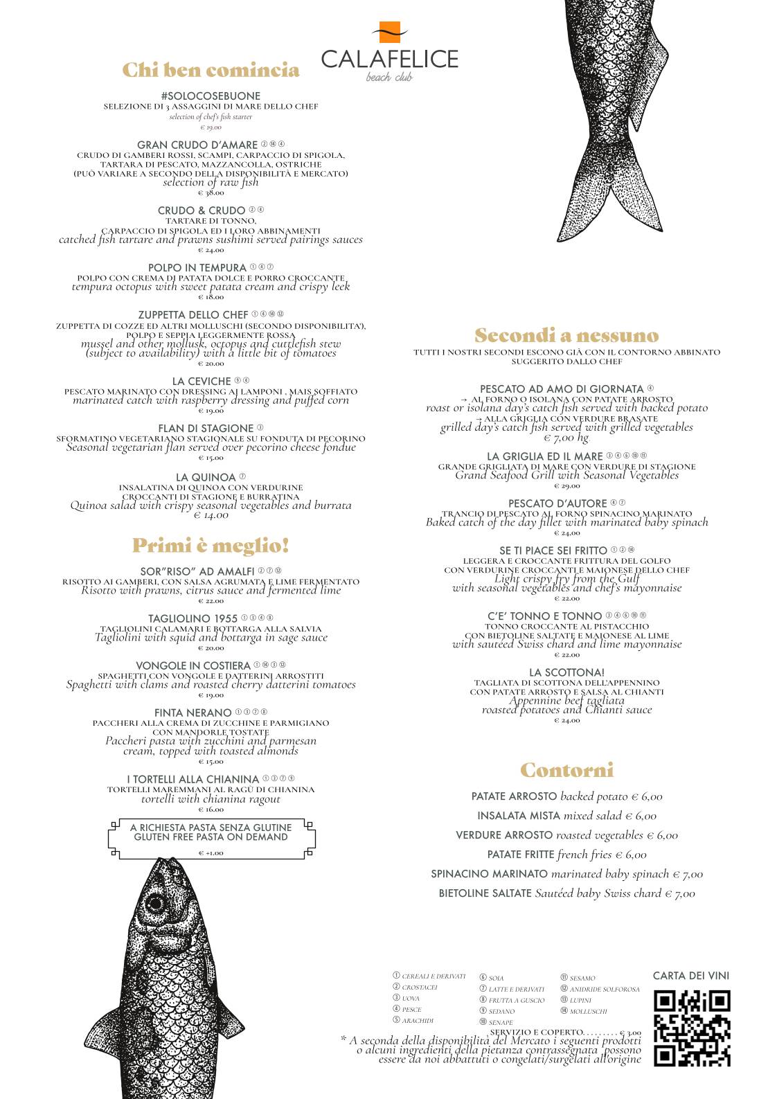 Menu da Cala Felice beach club, Puntone