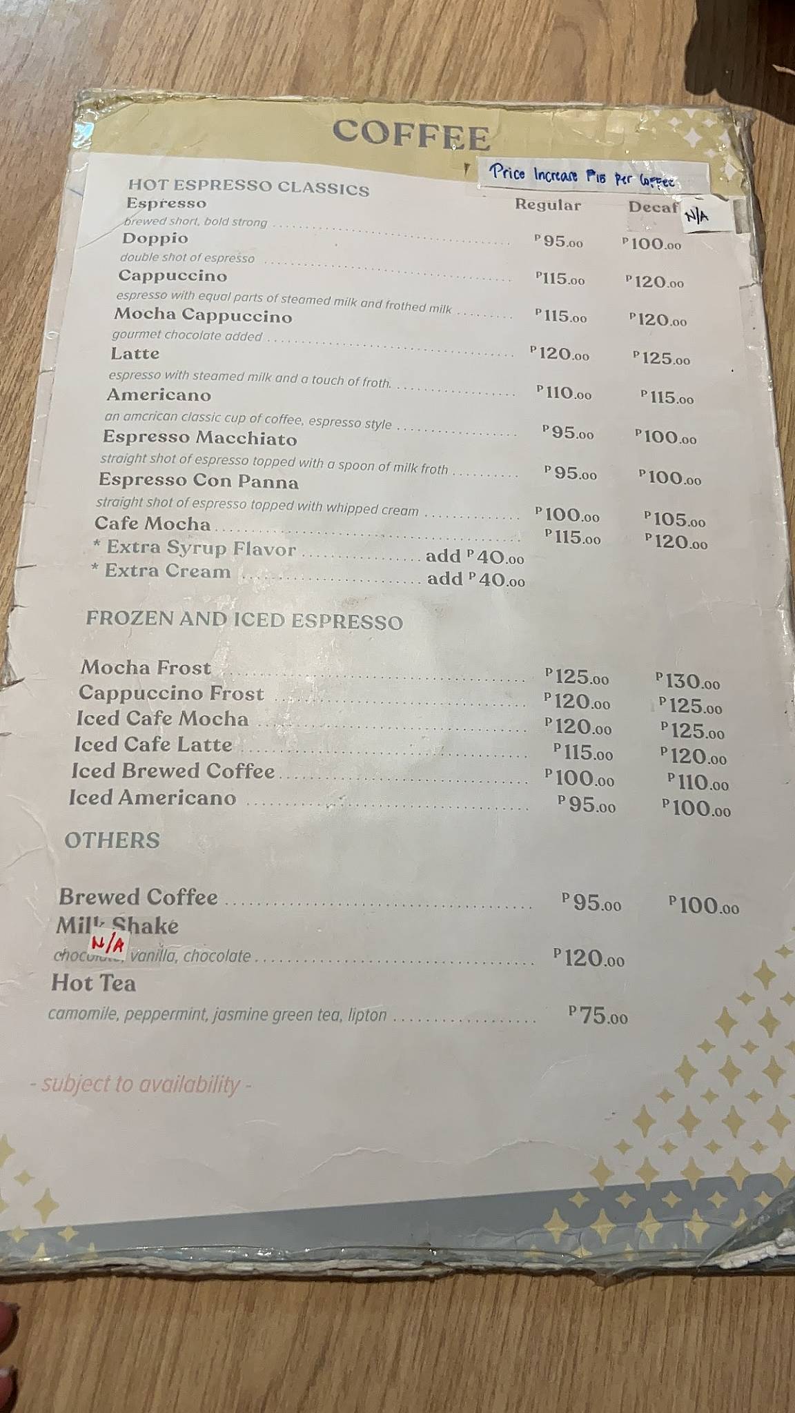 Menu at Calea Pastries & Coffee cafe, Bacolod, Balay Quince