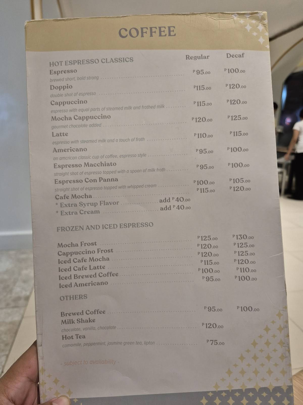Menu at Calea Pastries & Coffee cafe, Bacolod, Balay Quince