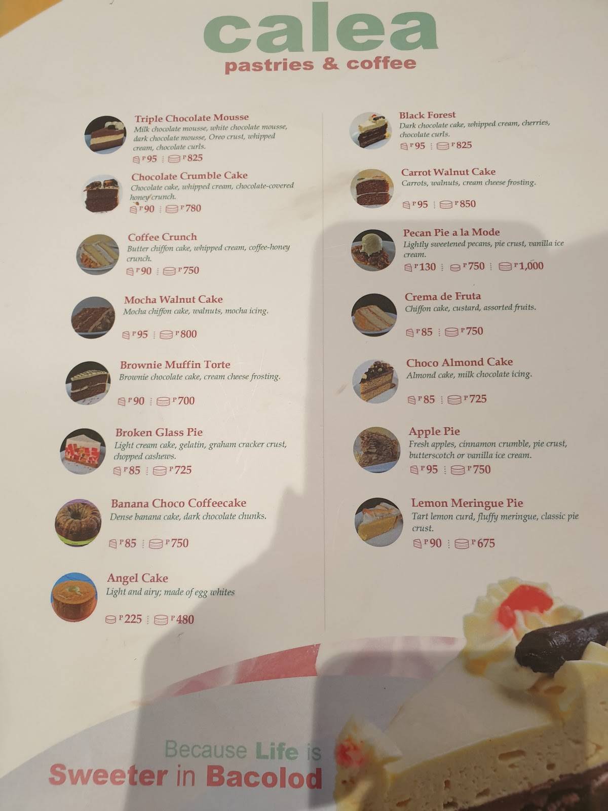 Menu at Calea Pastries & Coffee desserts, Bacolod, Balay Quince